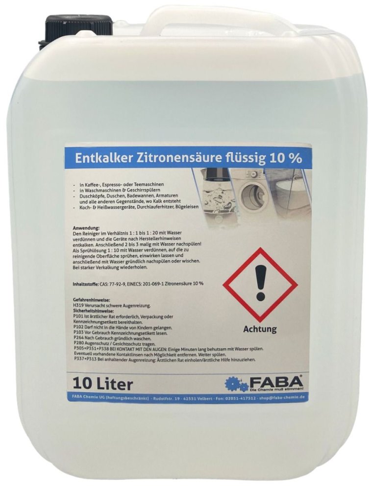 Détartrant liquide rapide à l’acide citrique 10L :: XXLCOULEURS.fr